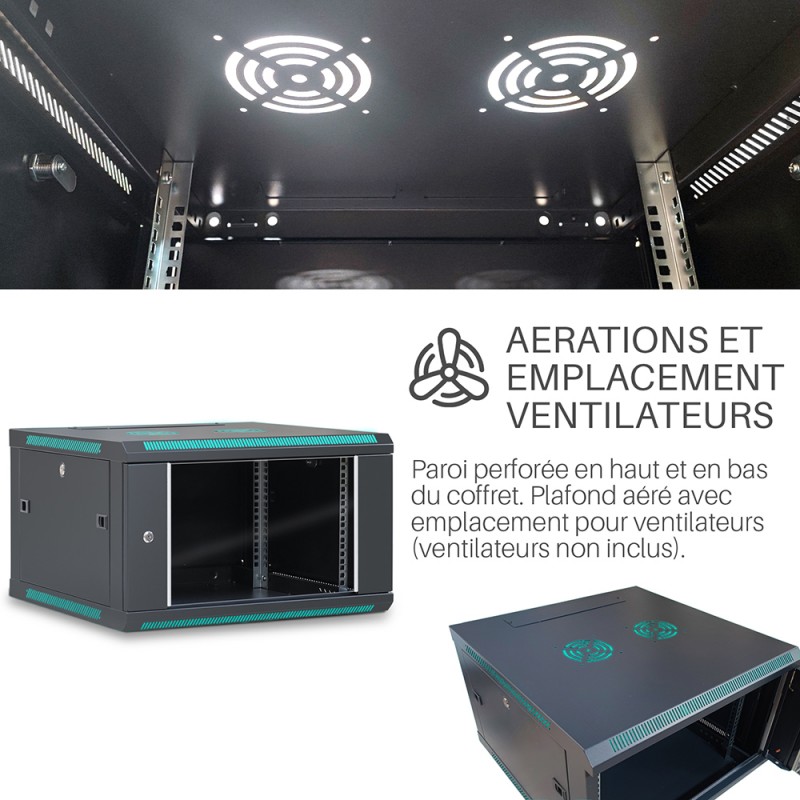 Coffret réseau 19 6U porte vitrée 600x600 noir démonté WAYTEX.fr