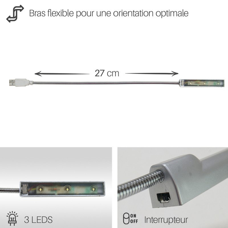 Lampe flexible 3 leds sur port USB TEXET WAYTEX.fr