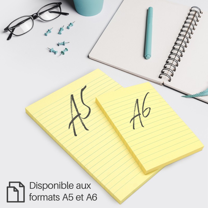 Bloc note repositionnable grand format 100 feuilles Jaune 98 x 150mm ...