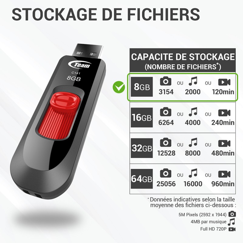 Clé 8 Go USB 2 0 Rouge Garantie à vie Team Group WAYTEX.fr